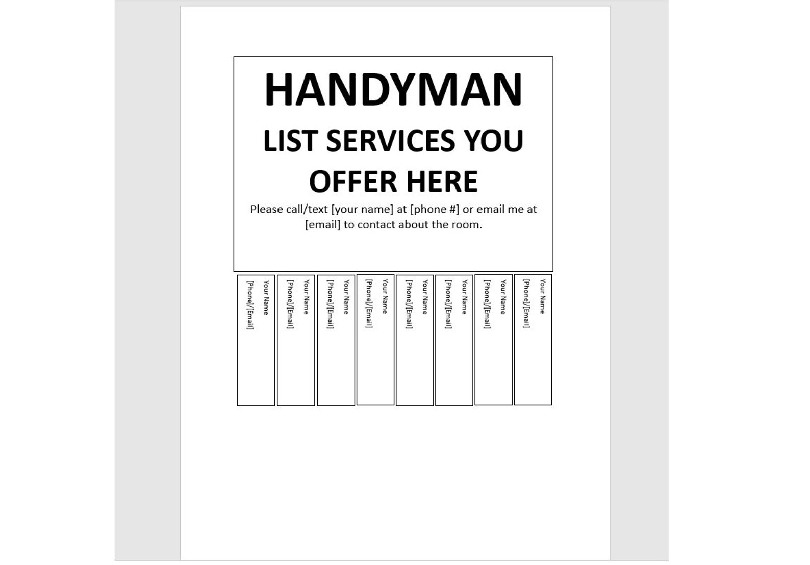 Editable Handyman Tear-off Flyer, Tear-off Flyer Template, Handyman ...