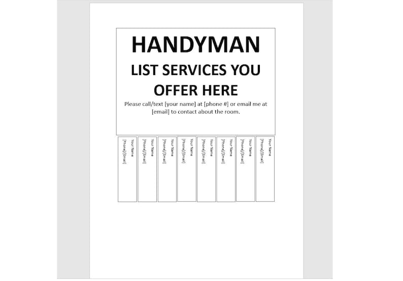Editable Handyman Tear-off Flyer, Tear-off Flyer Template, Handyman ...