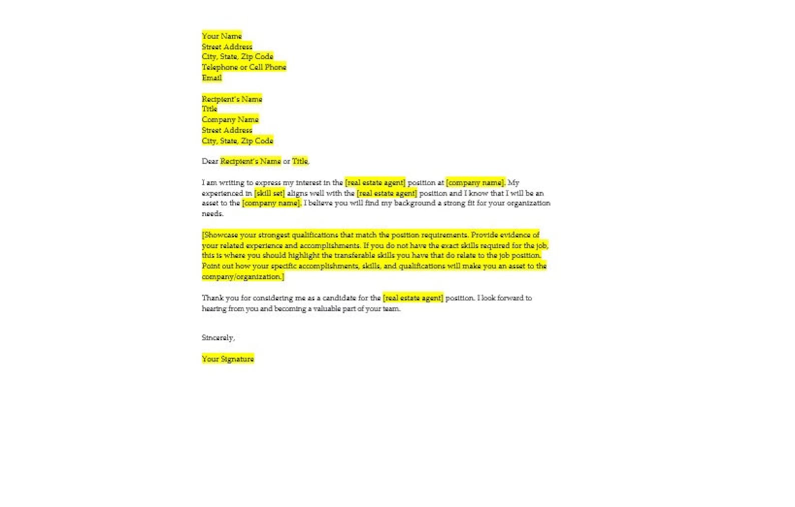 Real Estate Agent Cover Letter Simple Cover Letter Cover Letter Template Editable Cover