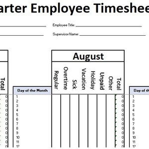 Editable Quarter Employee Timesheet, Quarter Employee Timesheet ...
