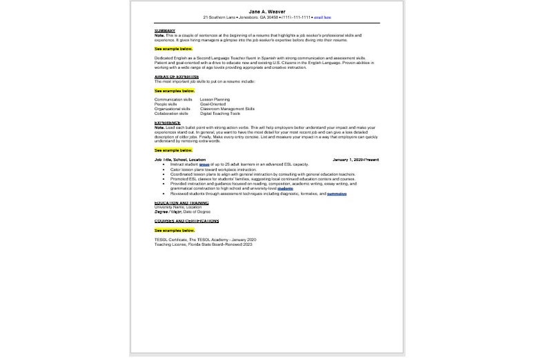 Editable ESL Teacher Resume Professional Resume Template - Etsy