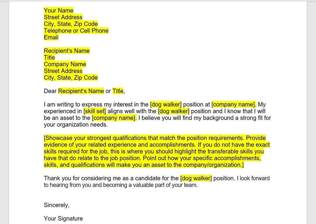 Dog Walker, Cover Letter Template, Editable Cover Letter, Cover Letter ...