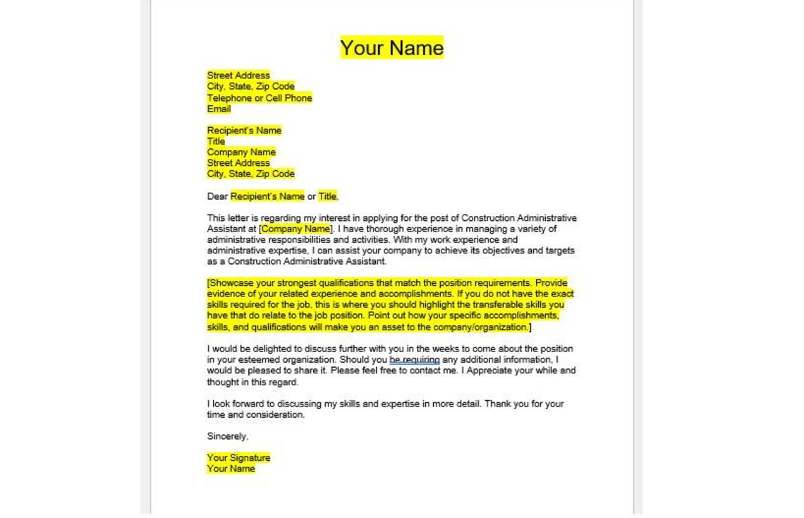 Construction Administrative Assistant Resume Cover Letter, Cover Letter ...