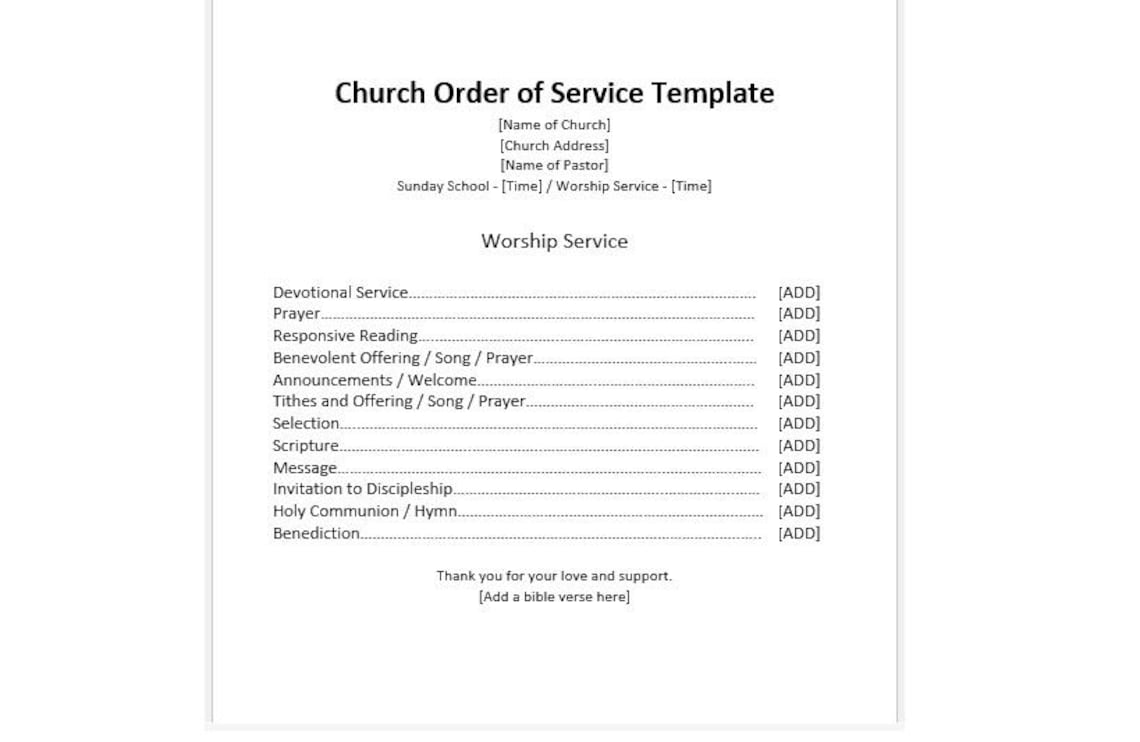 Editable Church Service Program Template, Church Service, Church ...