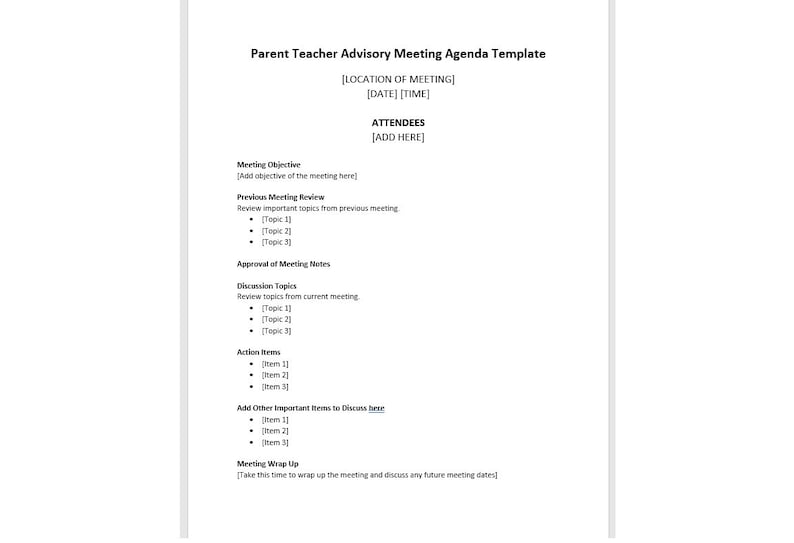 Editable PTA Meeting Template, PTA Meeting Template, Parent Teacher ...
