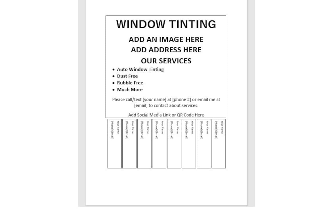 Editable Window Tinting Tear-off Flyer, Tinting Services Ad, Tear-off ...