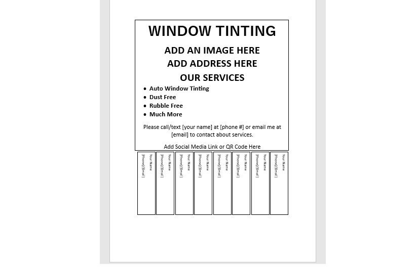 Editable Window Tinting Tear-off Flyer, Tinting Services Ad, Tear-off ...