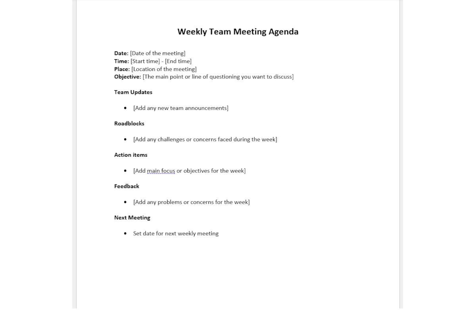 Weekly Team Meeting Agenda Template, Weekly Team Meeting Agenda ...