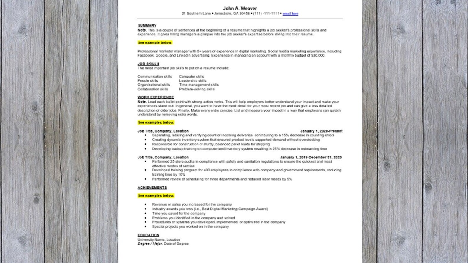 Basic Resume Template Word, Basic Resume and Reference Template for MS ...