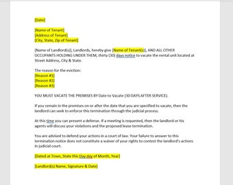 Eviction Notice Letter Template, Eviction Notice Letter, Eviction ...