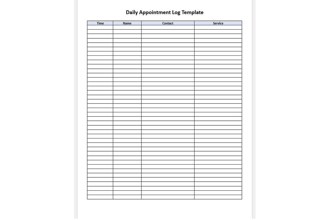 Editable Daily Appointment Log, Daily Appointment Log Template, Daily ...