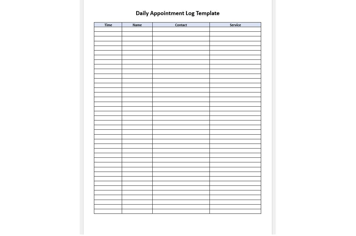 Editable Daily Appointment Log, Daily Appointment Log Template, Daily ...