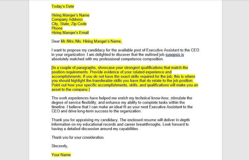 Executive Assistant to CEO Cover Letter, Cover Letter Template ...