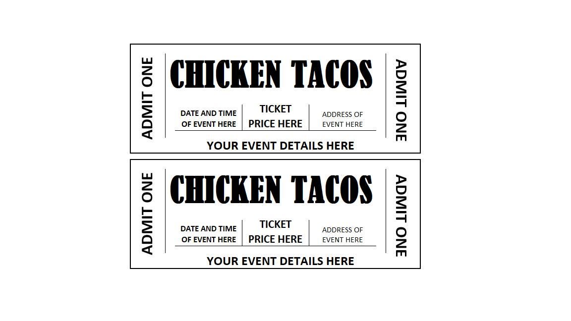 Editable Chicken Taco Dinner Event Ticket, Taco Dinner Ticket ...