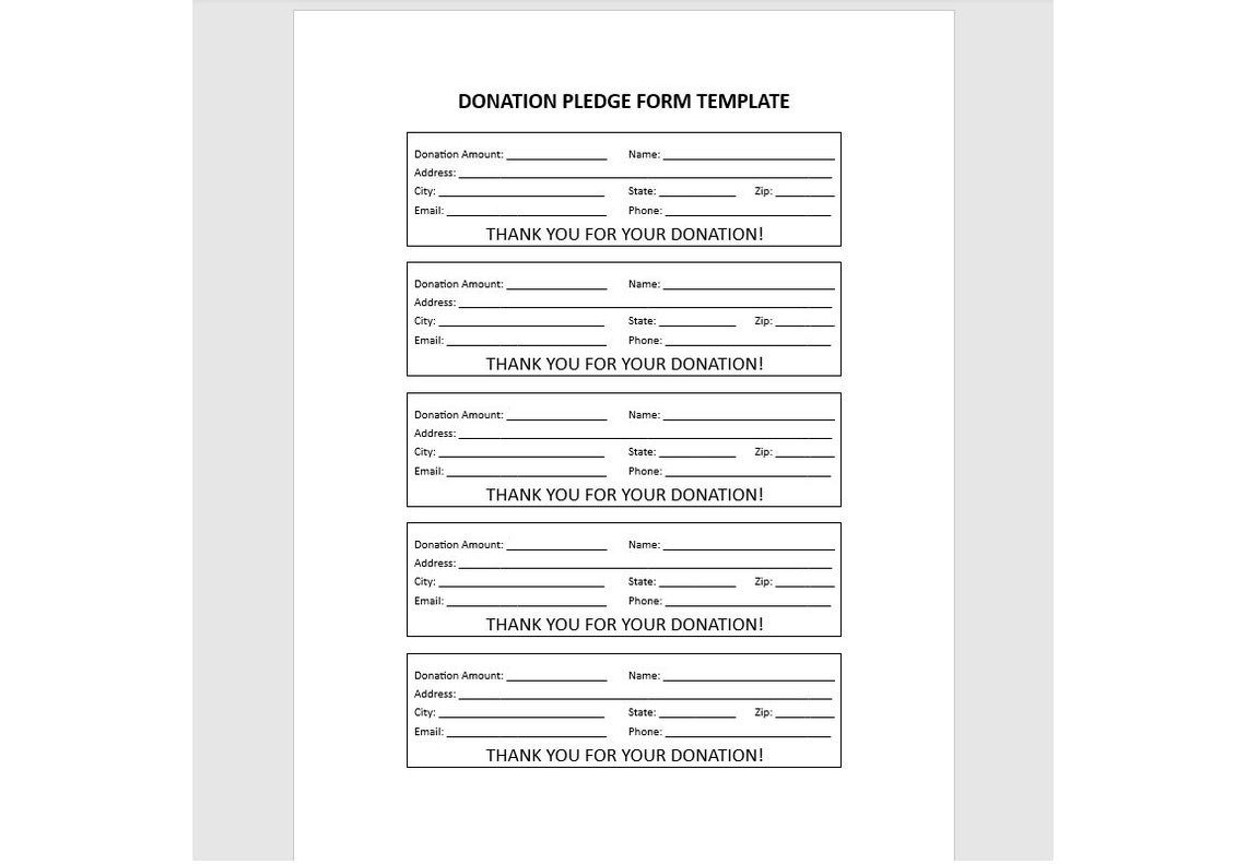 Editable Donation Pledge Form Template, Editable Word Template ...