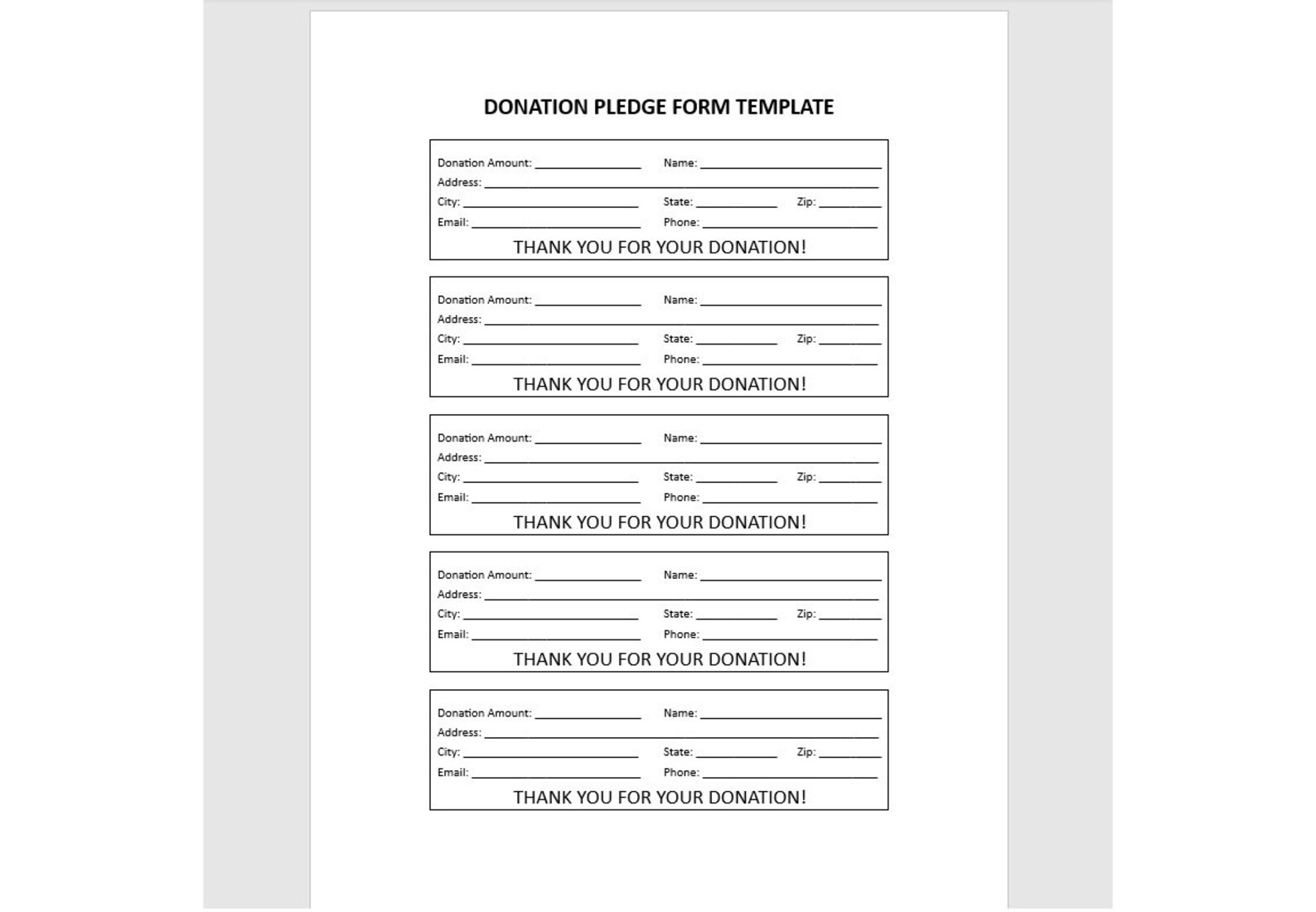 Editable Donation Pledge Form Template, Editable Word Template ...