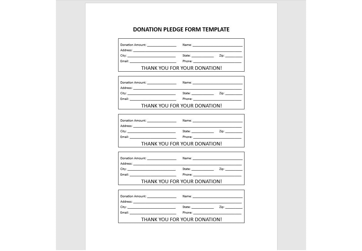 Editable Donation Pledge Form Template, Editable Word Template ...