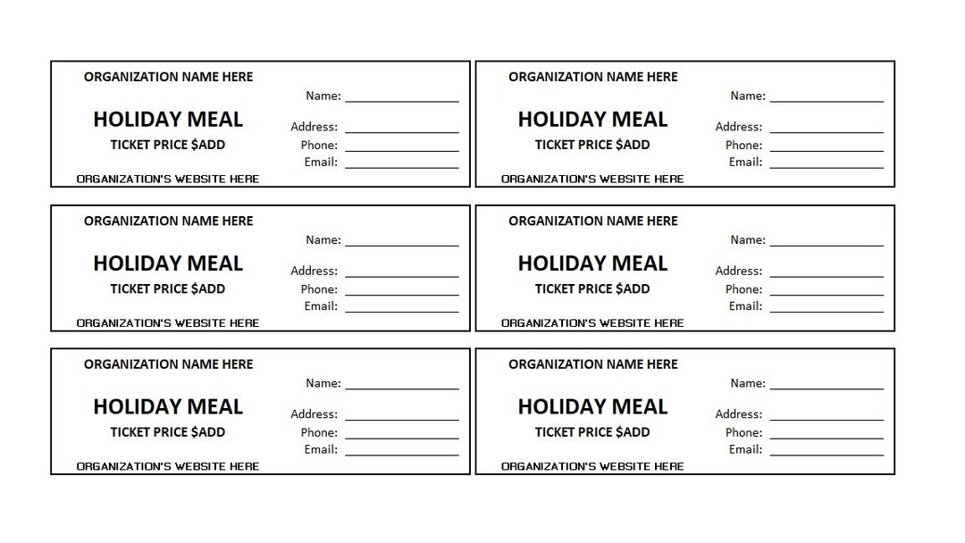Editable Holiday Meal Ticket, Holiday Meal, Enter to Win Printable ...