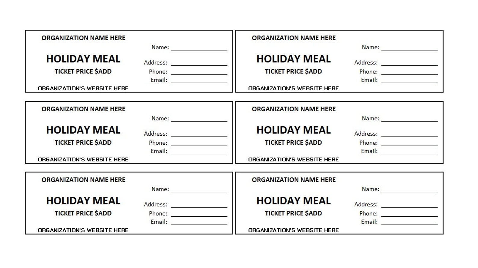Editable Holiday Meal Ticket, Holiday Meal, Enter to Win Printable ...