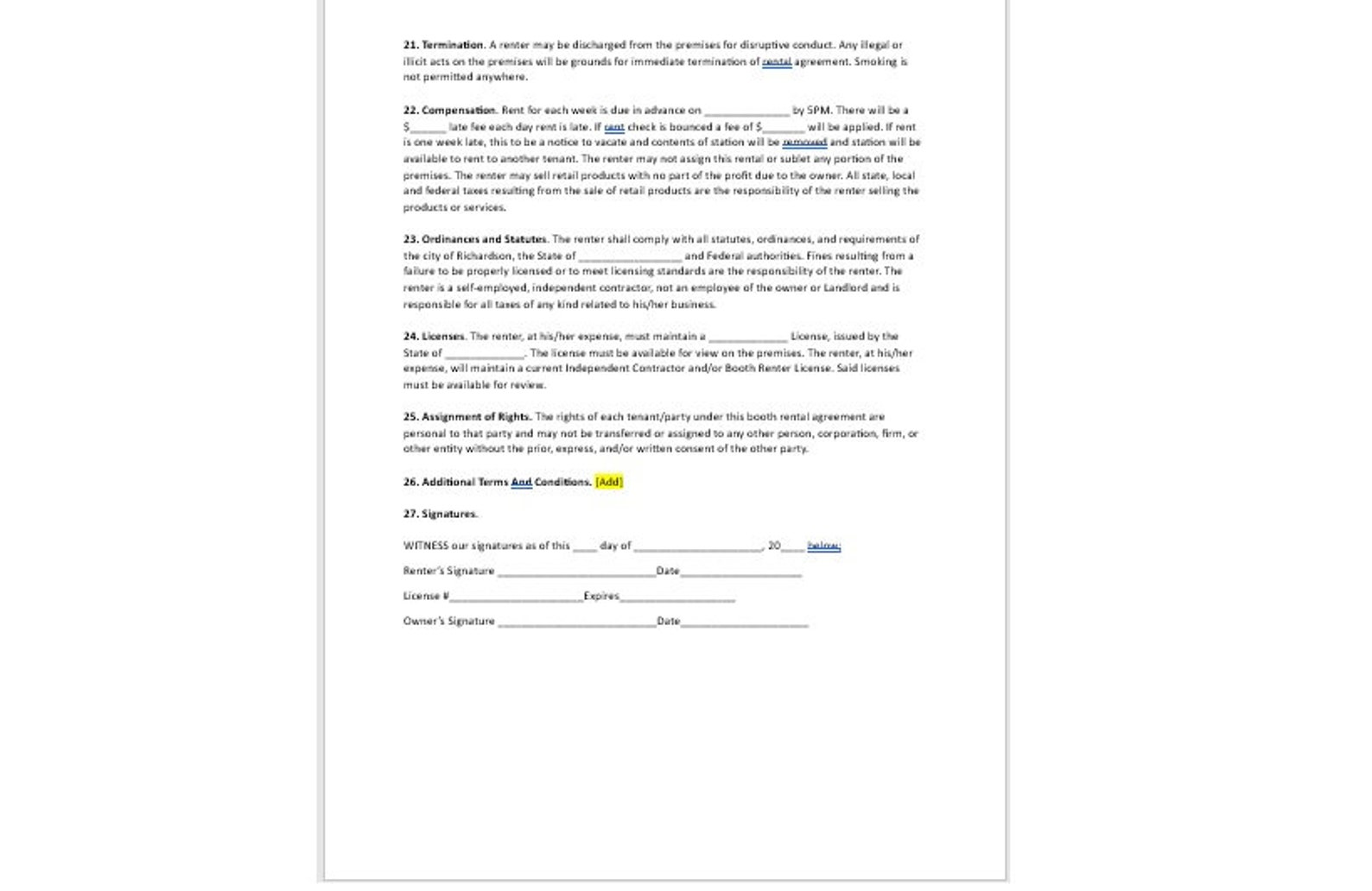 Massage Therapist Booth Rental Agreement, Massage Therapist Booth Rental Agreement Template ...
