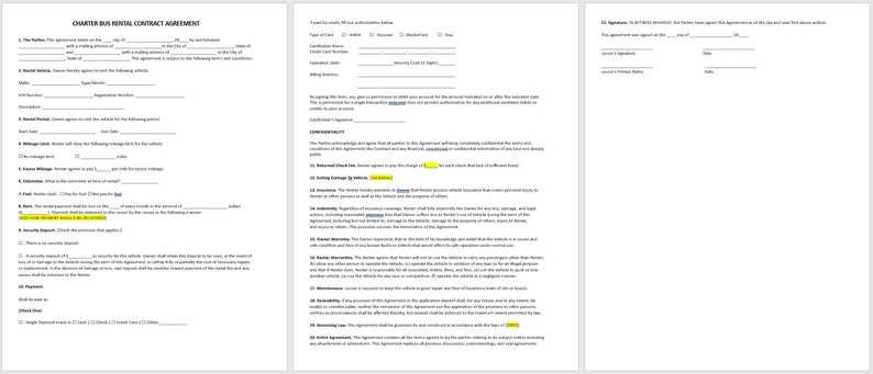 Charter Bus Rental Contract Agreement, Charter Bus Rental Contract ...