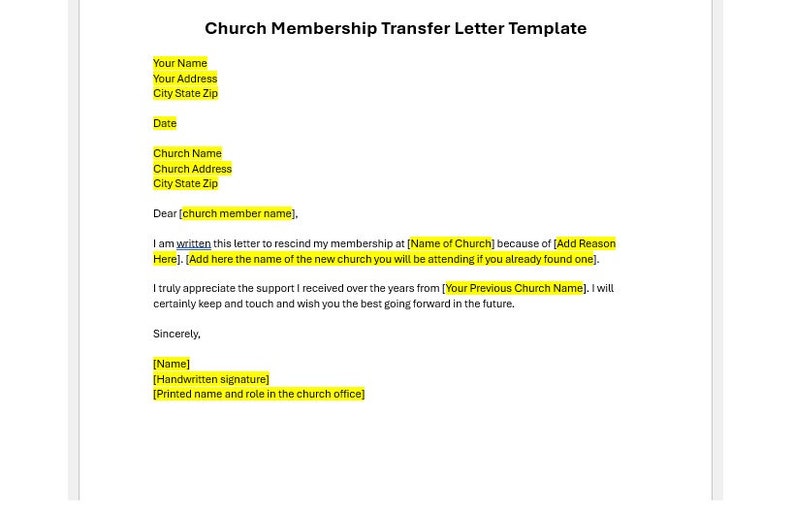 Church Membership Transfer Letter Template, Transfer Letter Template ...