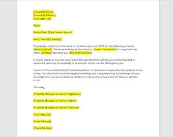 Eviction Notice Letter Template, Eviction Notice Letter, Eviction ...