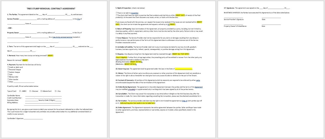 Editable Tree Stump Removal Contract, Tree Stump Removal Contract ...