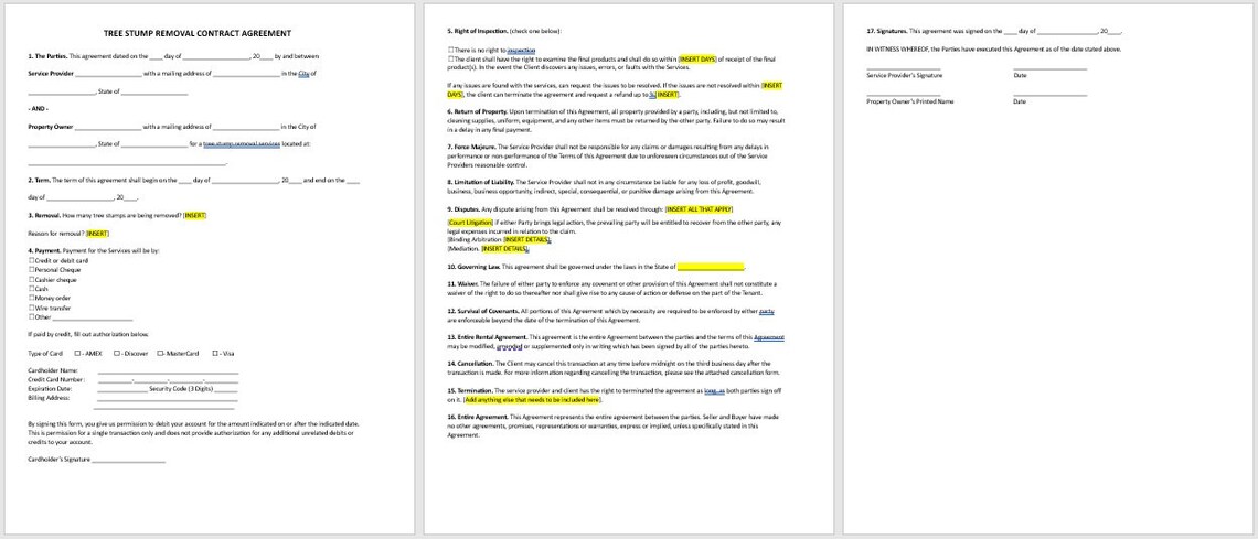 Editable Tree Stump Removal Contract, Tree Stump Removal Contract ...