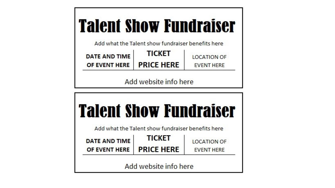 Fundraiser Ticket, Talent Show Fundraiser Ticket, Talent Show Fundraiser Ticket Printables ...