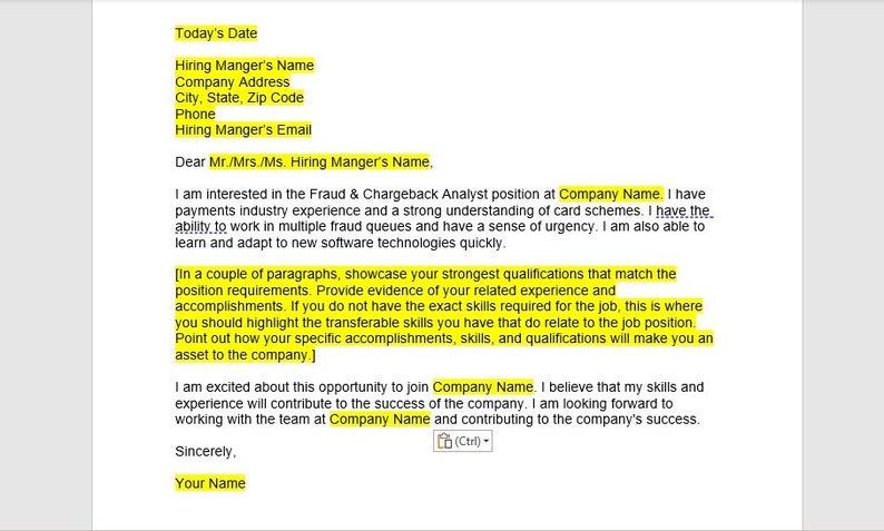 Fraud & Chargeback Analyst Cover Letter, Chargeback Analyst Cover ...