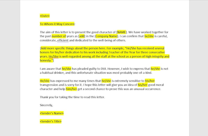 Character Reference Letter to Judge for DUI, Character Reference Letter ...