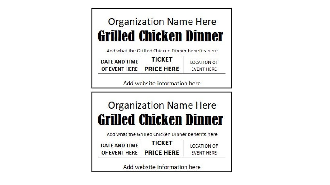 Editable Ticket, Grilled Chicken Dinner Fundraiser Ticket, Grilled ...