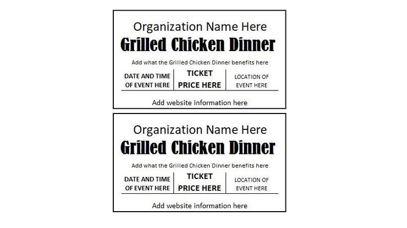 Editable Ticket, Grilled Chicken Dinner Fundraiser Ticket, Grilled ...
