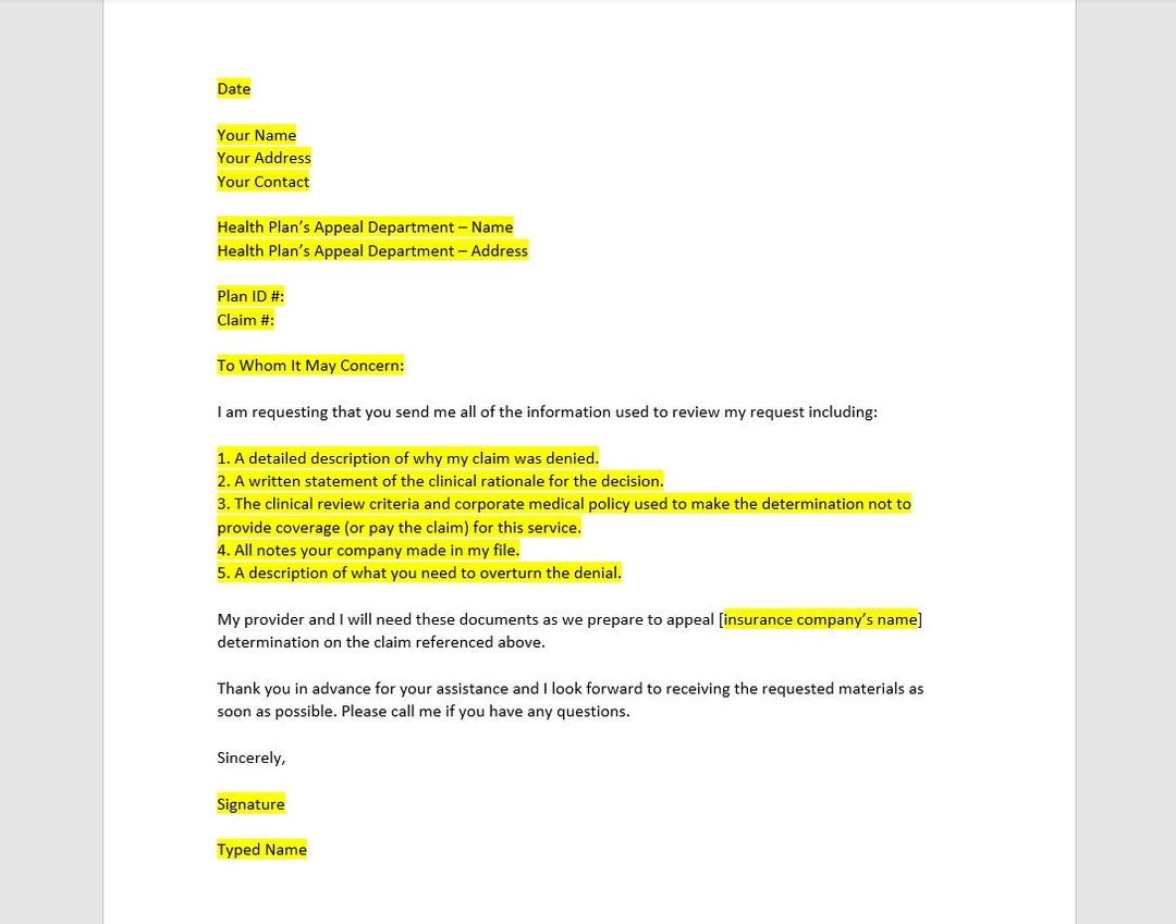 Letter Template to Request Health Plan Documents, Request Health Plan ...