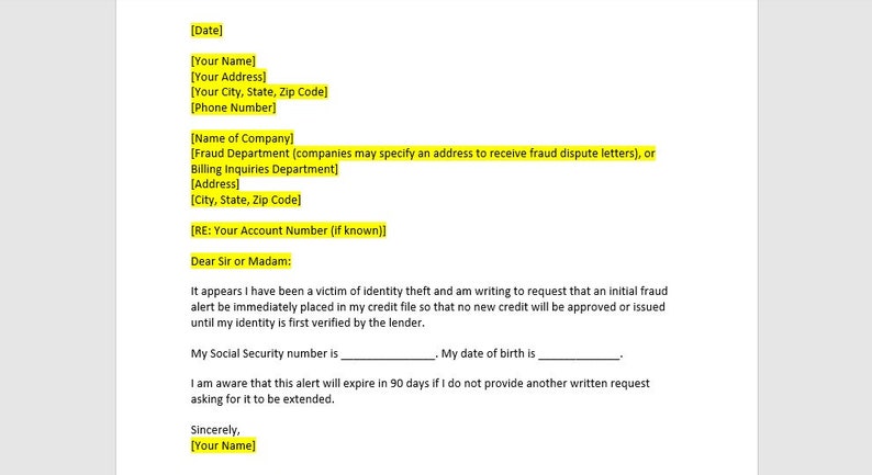 Credit Bureau Fraud Alert Letter Template, Credit Bureau Fraud Alert ...