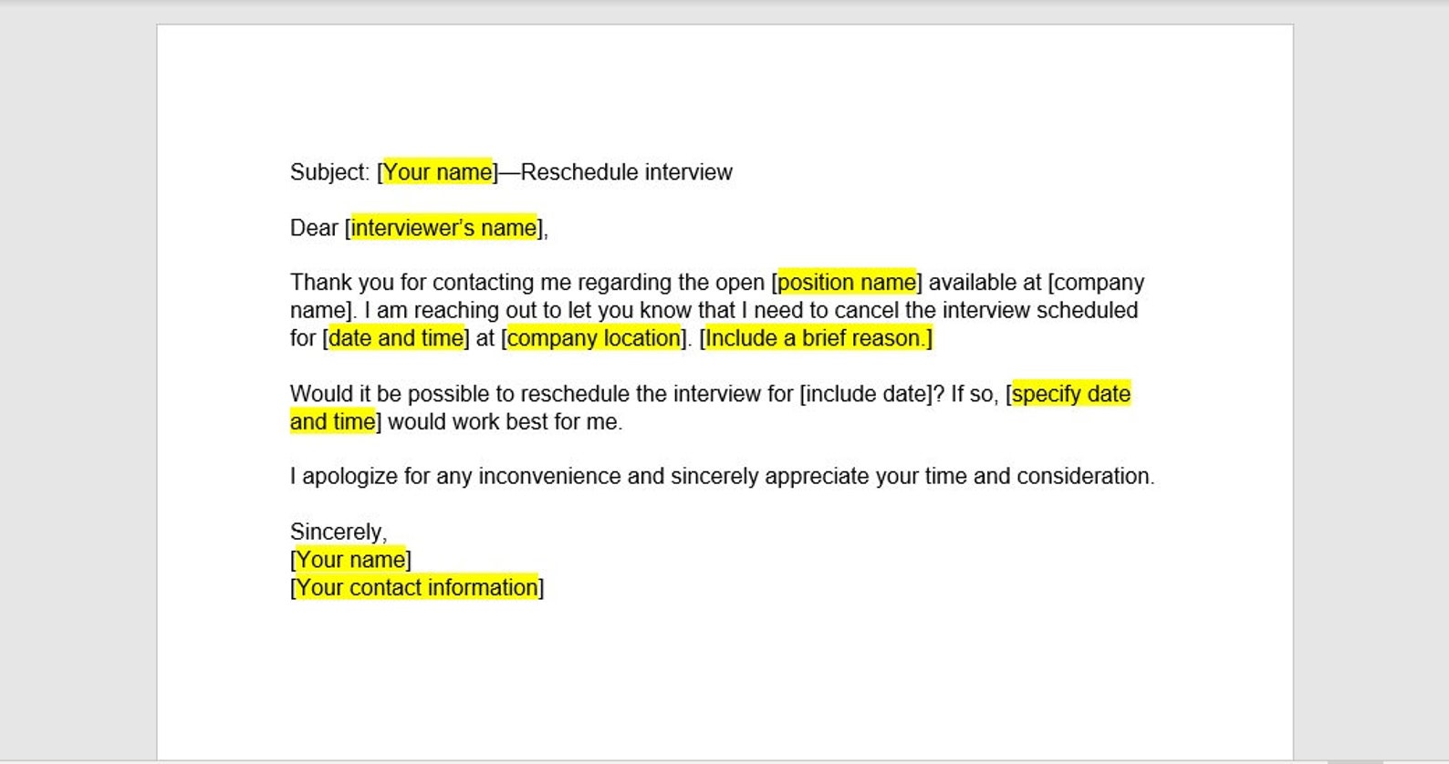 Interview Reschedule Email, Interview Reschedule Email Template ...