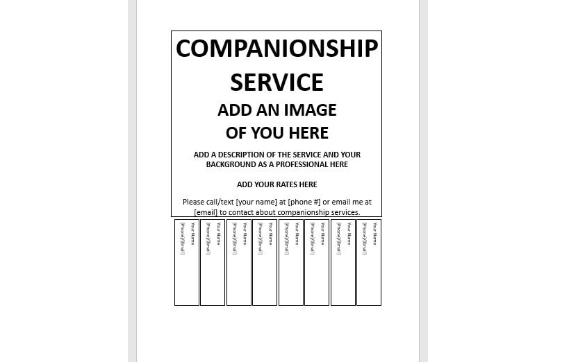 Editable Companionship Service Tear-off Flyer, Tear-off Flyer Template ...