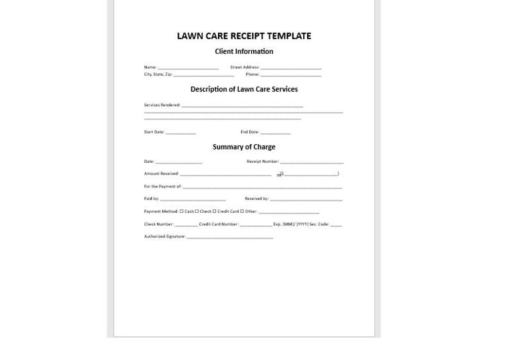 Editable Lawn Care Receipt Template, Receipt, Receipt Template, Word ...
