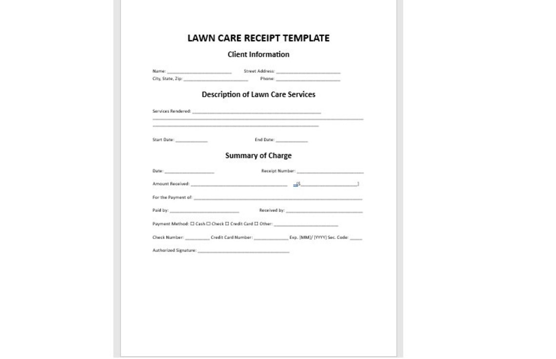 Editable Lawn Care Receipt Template, Receipt, Receipt Template, Word ...