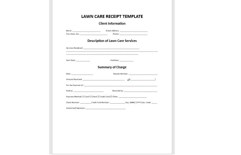Editable Lawn Care Receipt Template, Receipt, Receipt Template, Word ...
