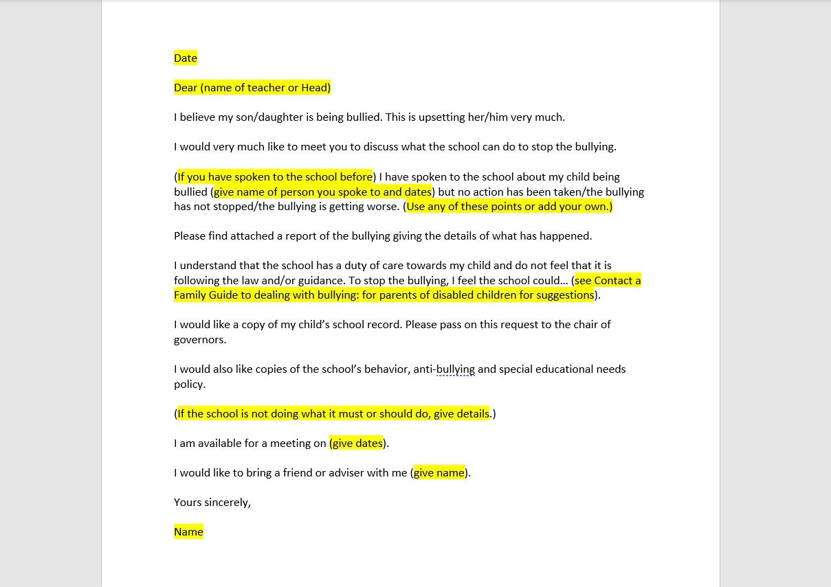 Formal Complaint Regarding Bullying Letter Template, Formal Complaint ...