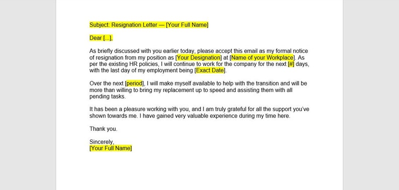 Resignation Letter Email Template, Resignation Letter, Resignation ...