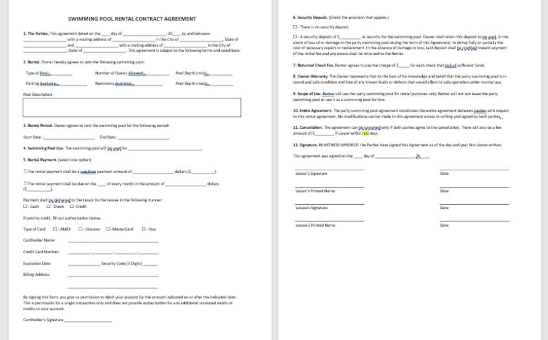 Editable Swimming Pool Rental Contract Agreement, Swim Pool Rental ...