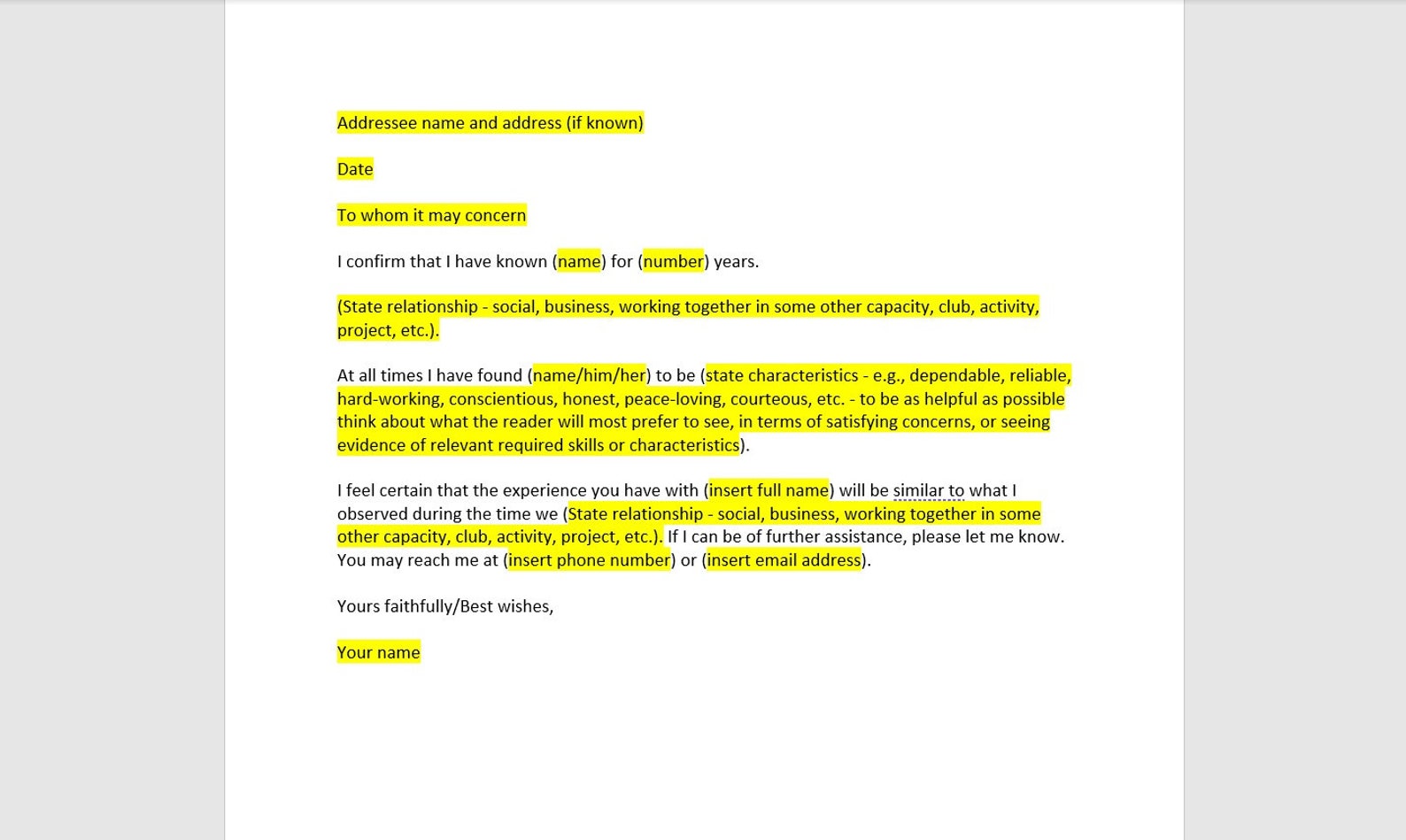 Character Reference Letter Template, Character Reference Letter ...