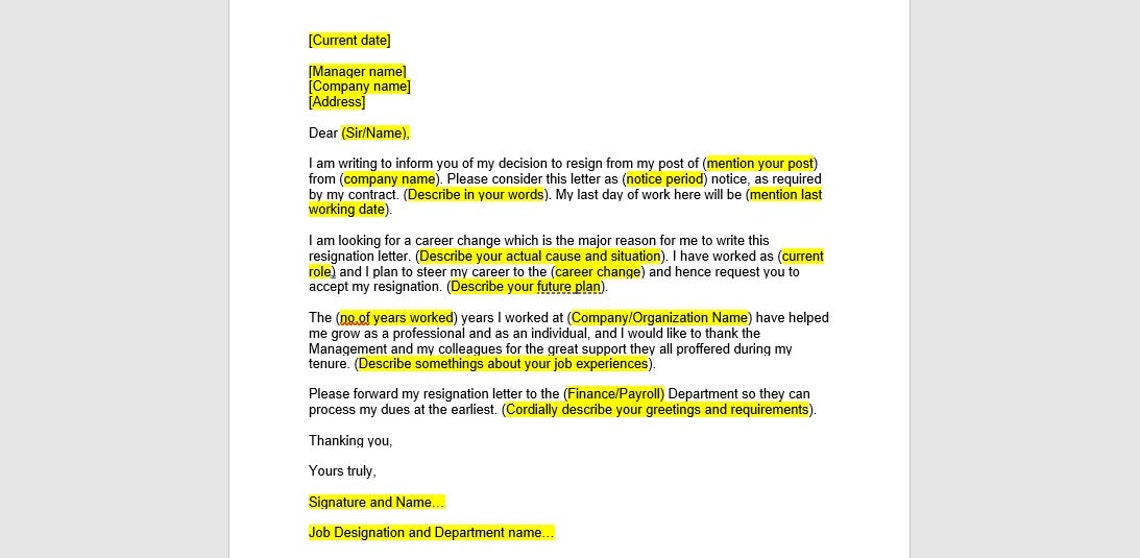 Career Change Resignation Letter, Resignation Letter, Resignation ...