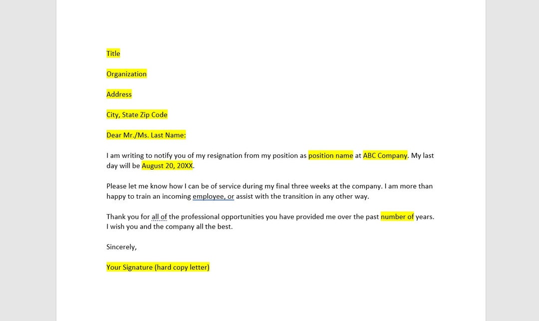 Three Weeks Notice Letter Template, Three Weeks Notice Letter, Three ...