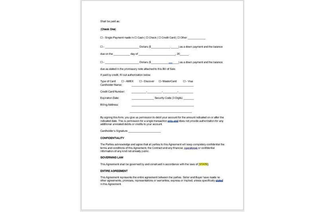 Editable Grill Bill of Sale Template, Editable Bill of Sale, Bill of ...