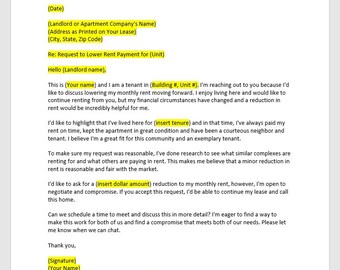 Reduce Rent Letter - Etsy