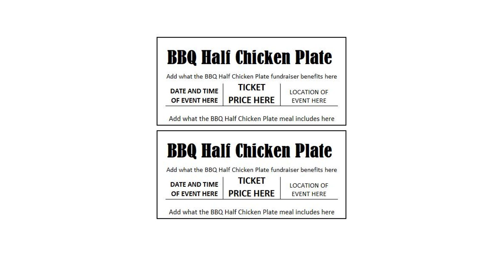 Fundraiser Ticket, BBQ Half Chicken Fundraiser Ticket, BBQ Fundraiser ...